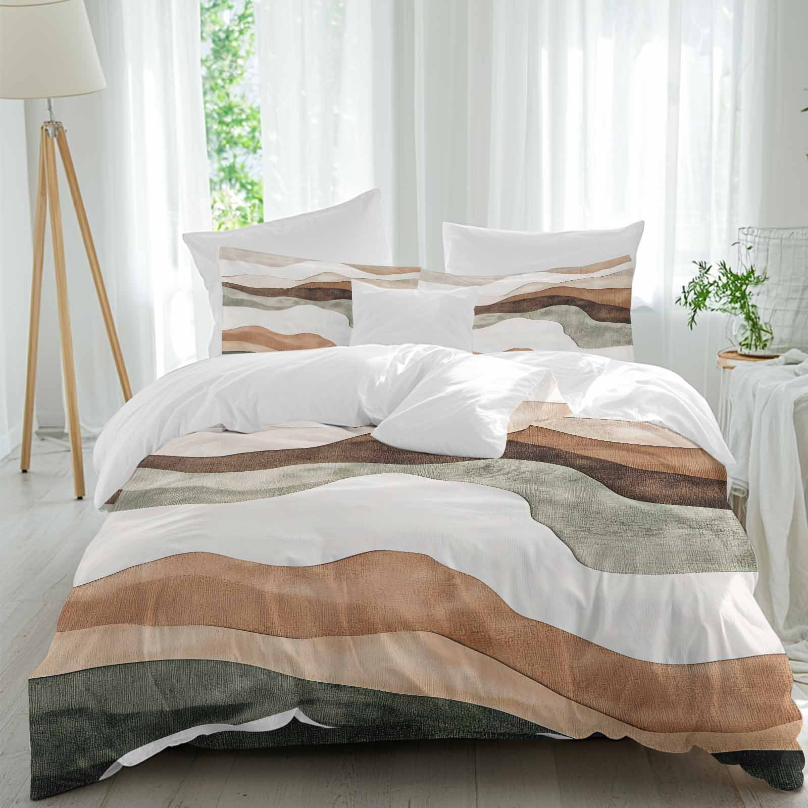 Abstract Wave Texture Duvet Cover Set Full Size, Vintage Brown Green ...
