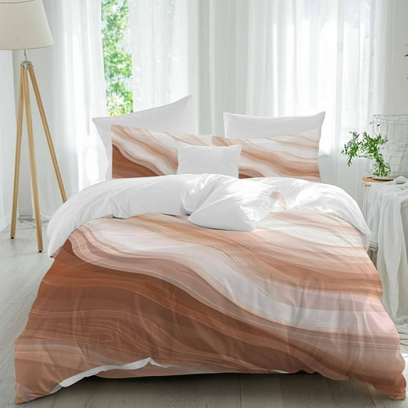 Abstract Wave Texture Duvet Cover Set King Size, Retro Earth Color ...