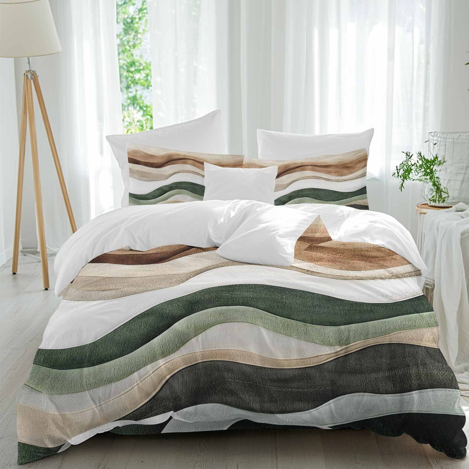 Abstract Wave Texture Duvet Cover Set Queen Size Retro Brown Brown Bump ...