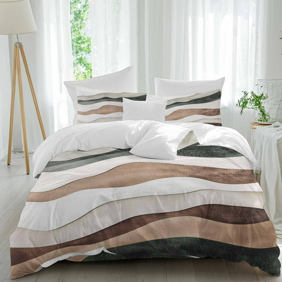Abstract Wave Texture Duvet Cover Set Twin Size, Vintage Brown ...