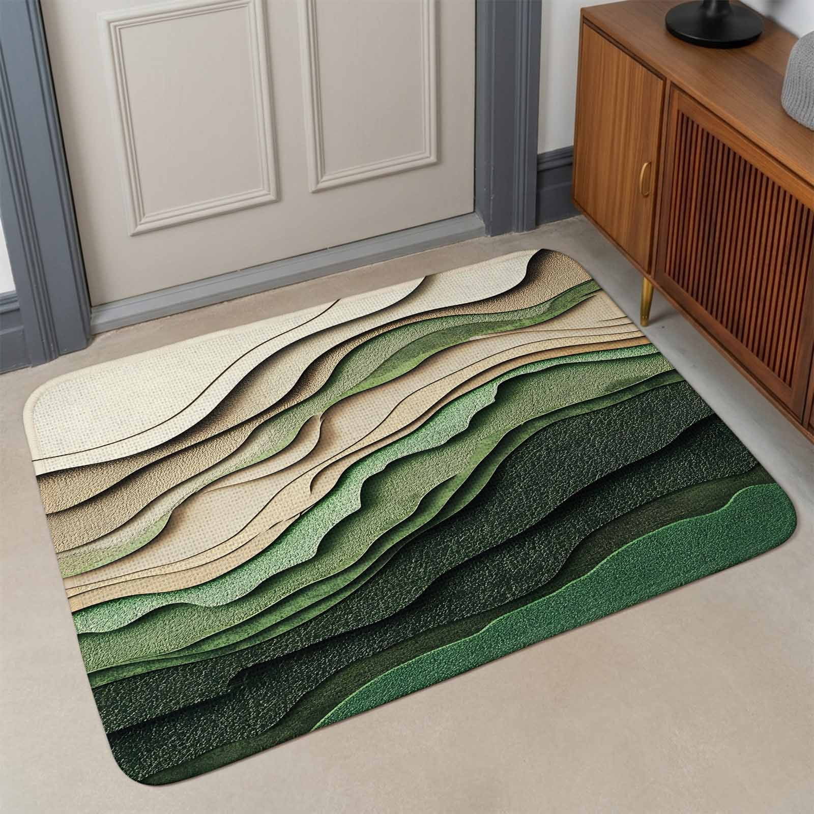 Abstract Wave Texture Front Door Mat Indoor Entrance, Retro Watercolor ...