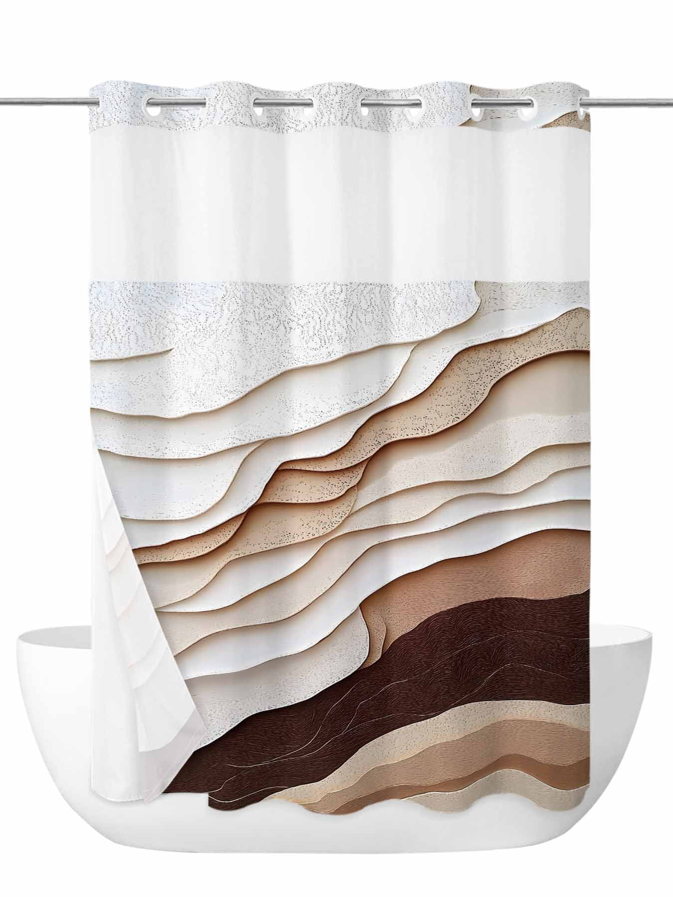 Abstract Wave Texture No Hook Shower Curtain and Liner Set Vintage Earth Color Gradient Shower ...