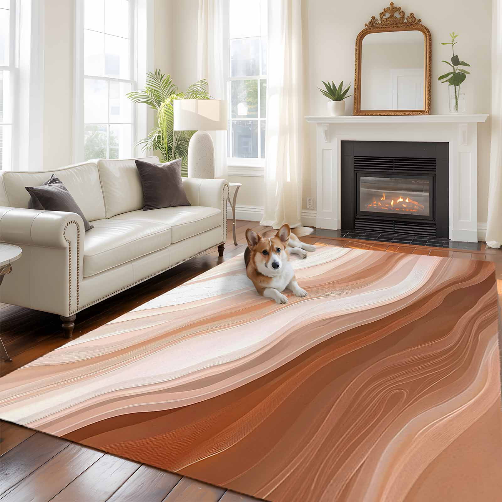 Abstract Wave Texture Large Area Rugs 8x10 ft Retro Earth Color ...