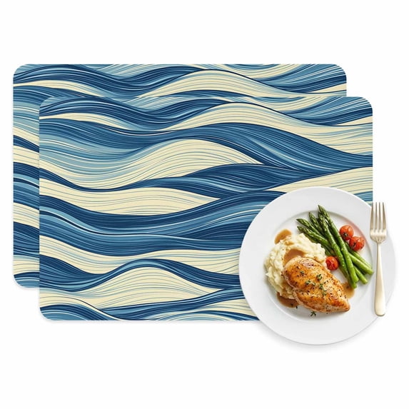 Abstract Wave Texture Leather Placemats Set of 2, 12x18 Inch, Beige ...