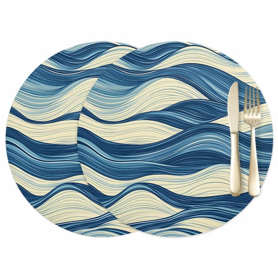 Abstract Wave Texture Leather Placemats Set of 2, 15 Inch, Beige Blue ...