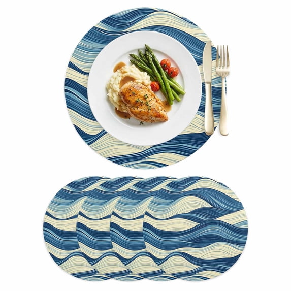 Abstract Wave Texture Leather Placemats Set of 4, 12 Inch, Beige Blue ...