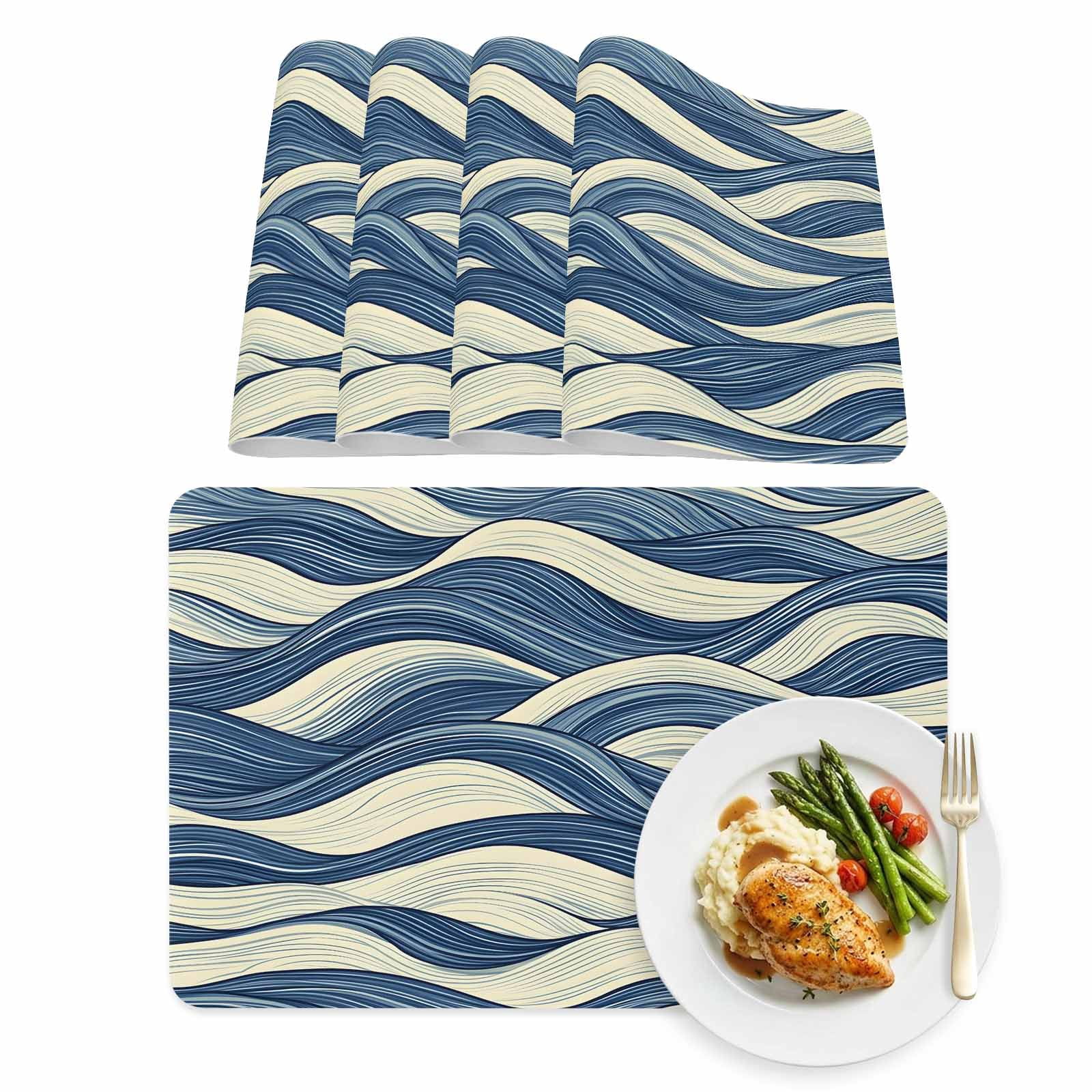 Abstract Wave Texture Leather Placemats Set of 4, 12x18 Inch, Blue ...