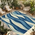 Abstract Wave Texture Outdoor Rug, Beige Blue Gradient Watercolor ...
