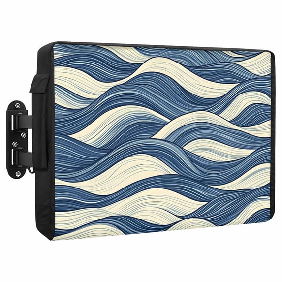 Abstract Wave Texture Outdoor TV Cover 30 to 32 Inch Blue Beige Waves ...
