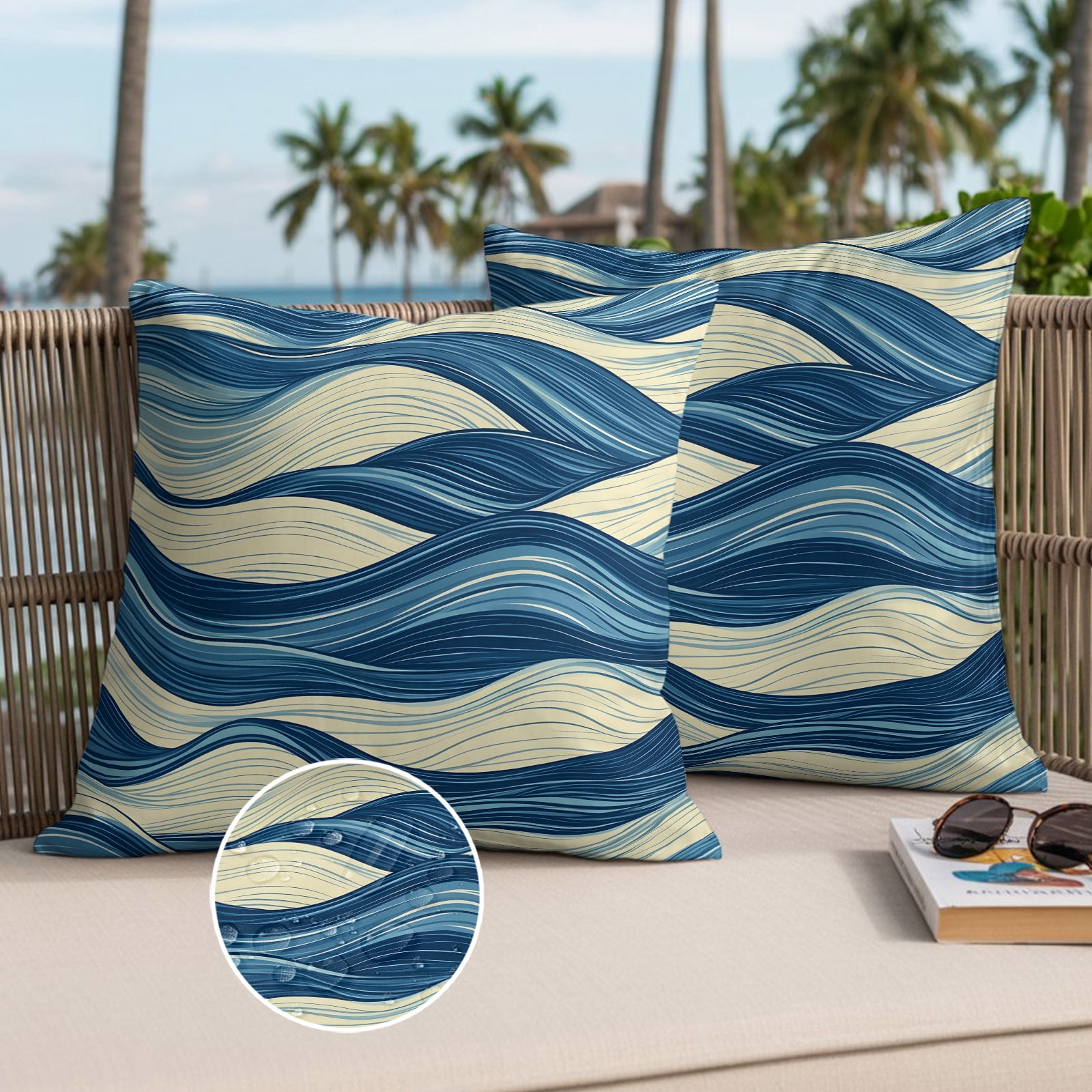 Abstract Wave Texture Outdoor Waterproof Throw Pillow Covers Set of 2 ...