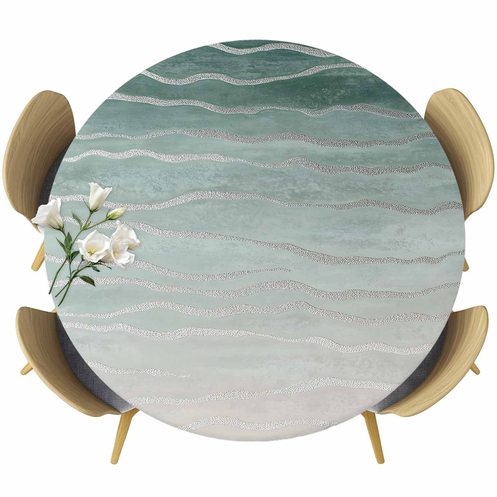 Abstract Wave Texture Round Fitted Table Cover Green Gradient ...