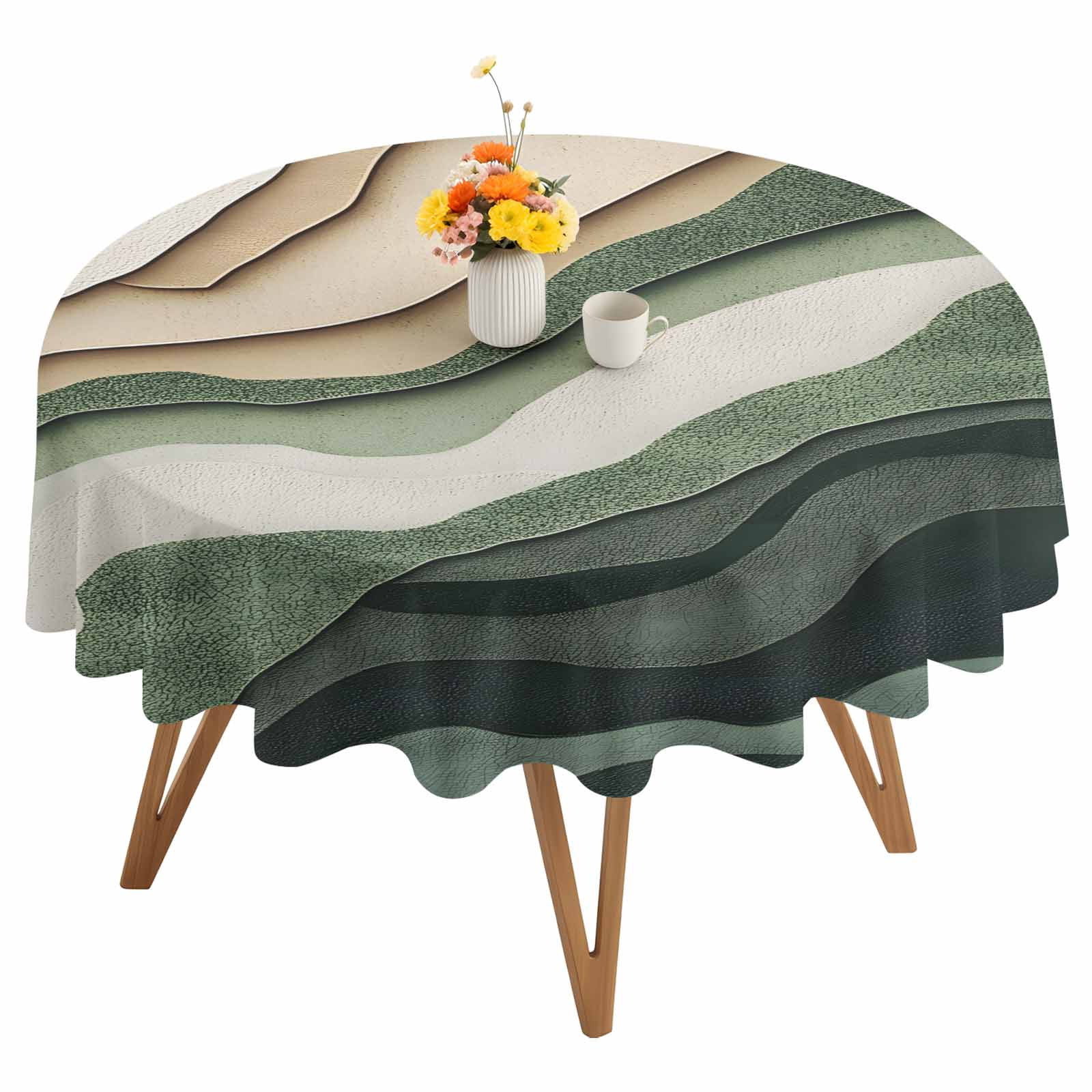 Abstract Wave Texture Round Tablecloth 54 inches Vintage Watercolor ...