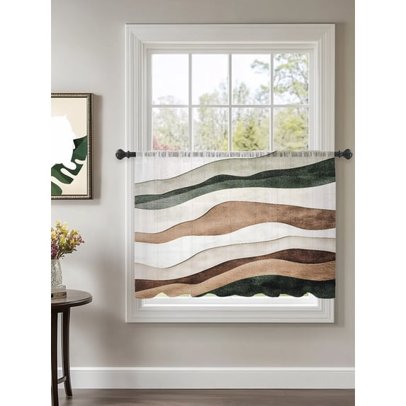 Abstract Wave Texture Sheer Curtains 45 Inch Long 1 Panel Vintage Brown ...