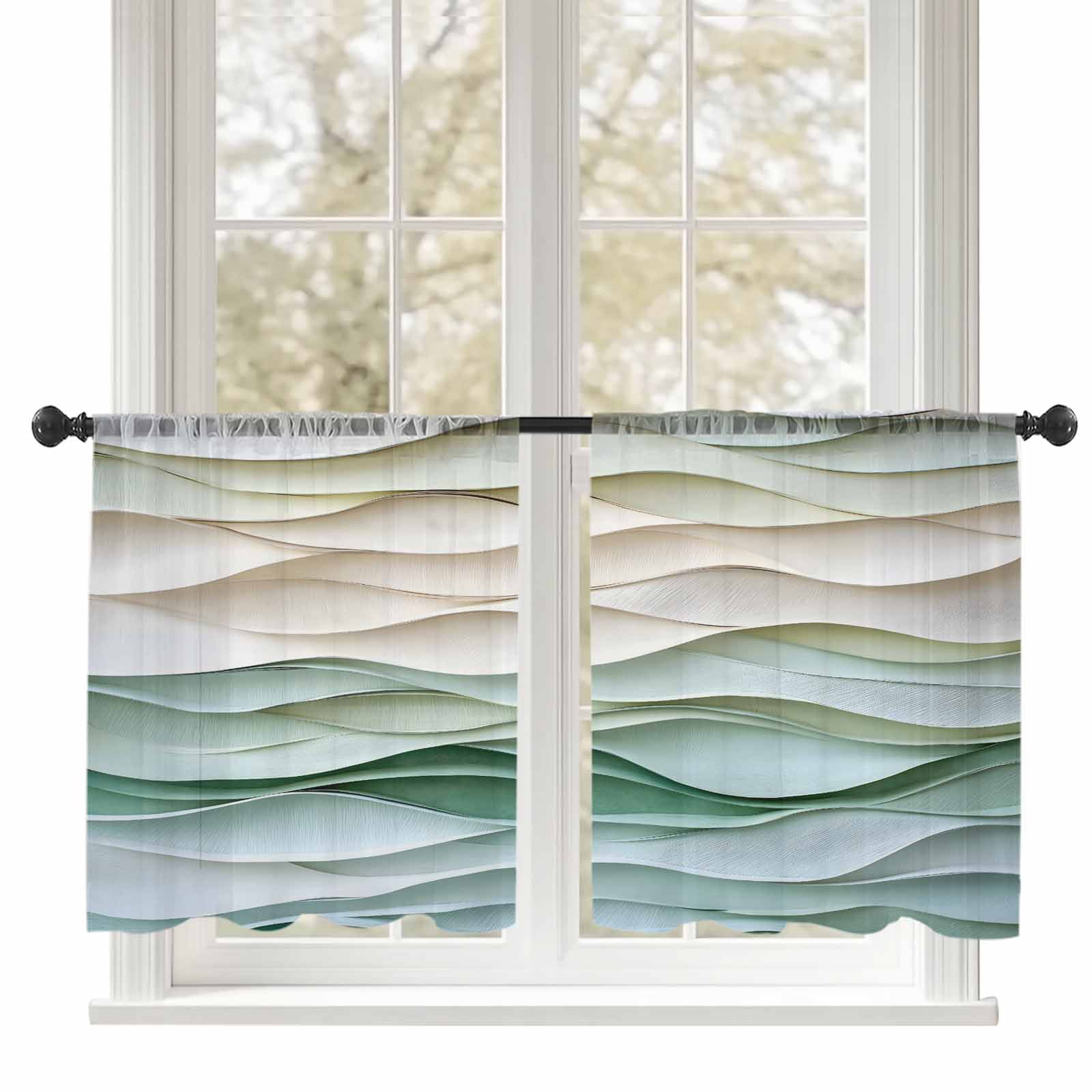 Abstract Wave Texture Sheer Curtains 45 inches Long 2 Panels Set ...