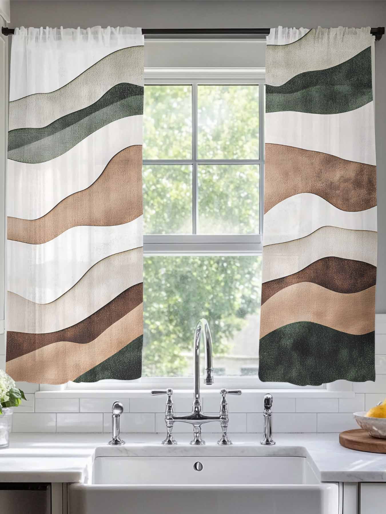 Abstract Wave Texture Sheer Curtains 63 Inches Long 2 Panels Vintage ...