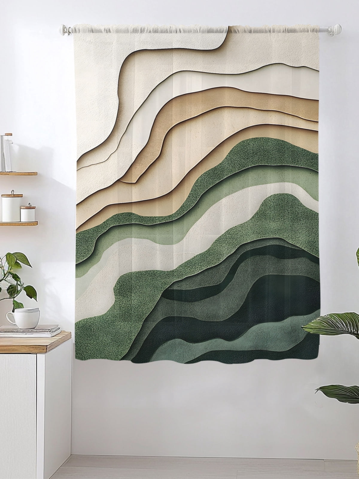 Abstract Wave Texture Sheer Curtains 72 Inch Long 1 Panel Vintage ...