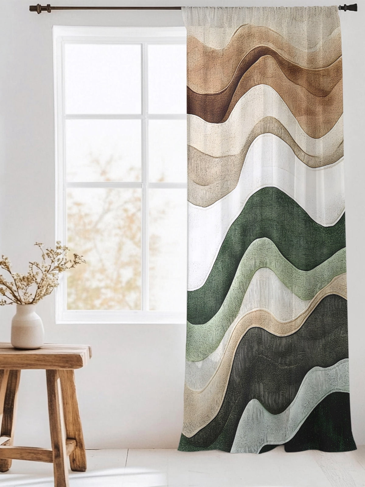 Abstract Wave Texture Sheer Curtains 84 Inch Long 1 Panel Retro Brown ...
