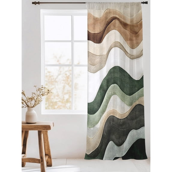 Abstract Wave Texture Sheer Curtains 84 Inch Long 1 Panel Retro Brown ...