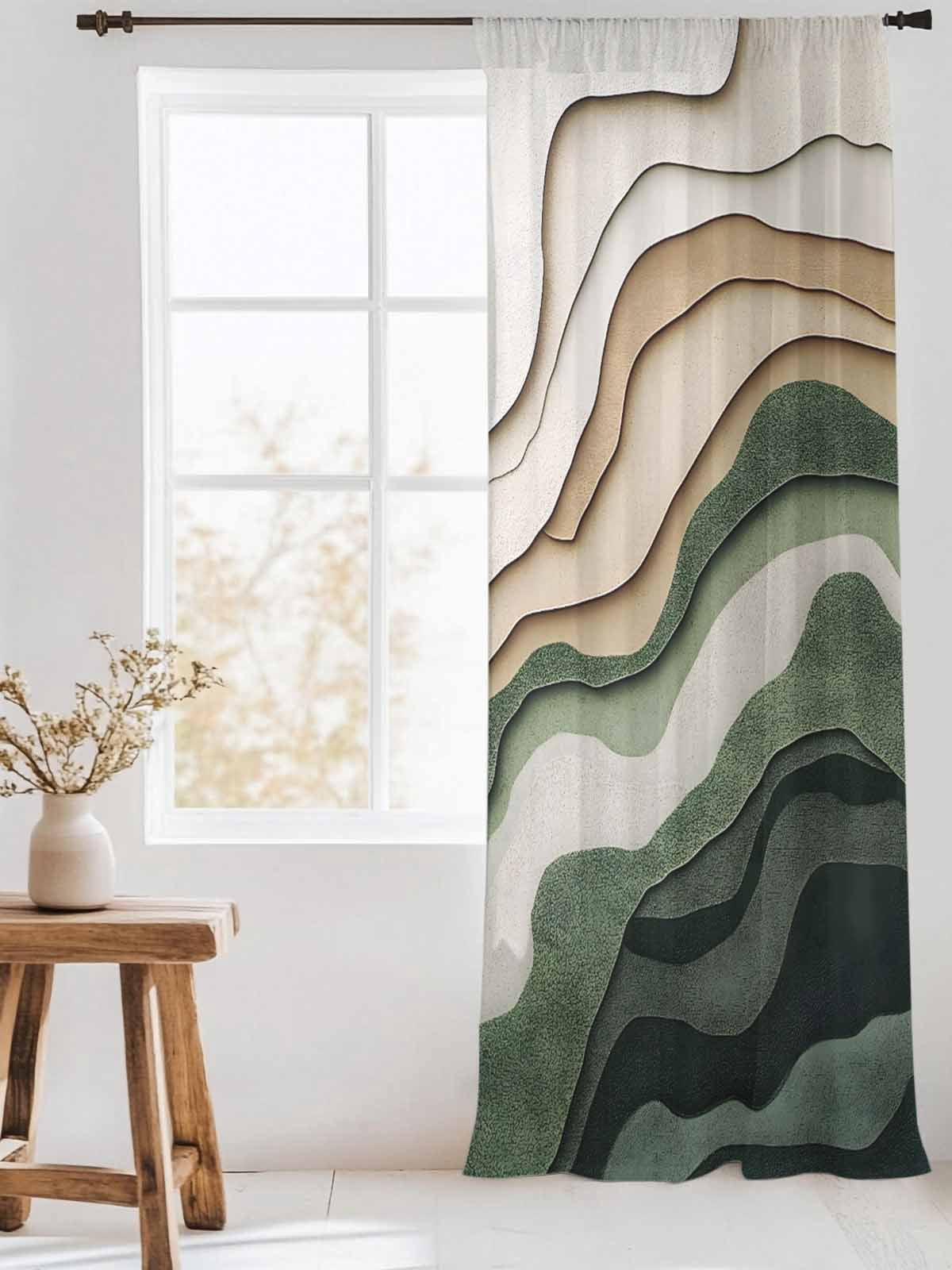 Abstract Wave Texture Sheer Curtains 96 Inch Long 1 Panel Vintage ...