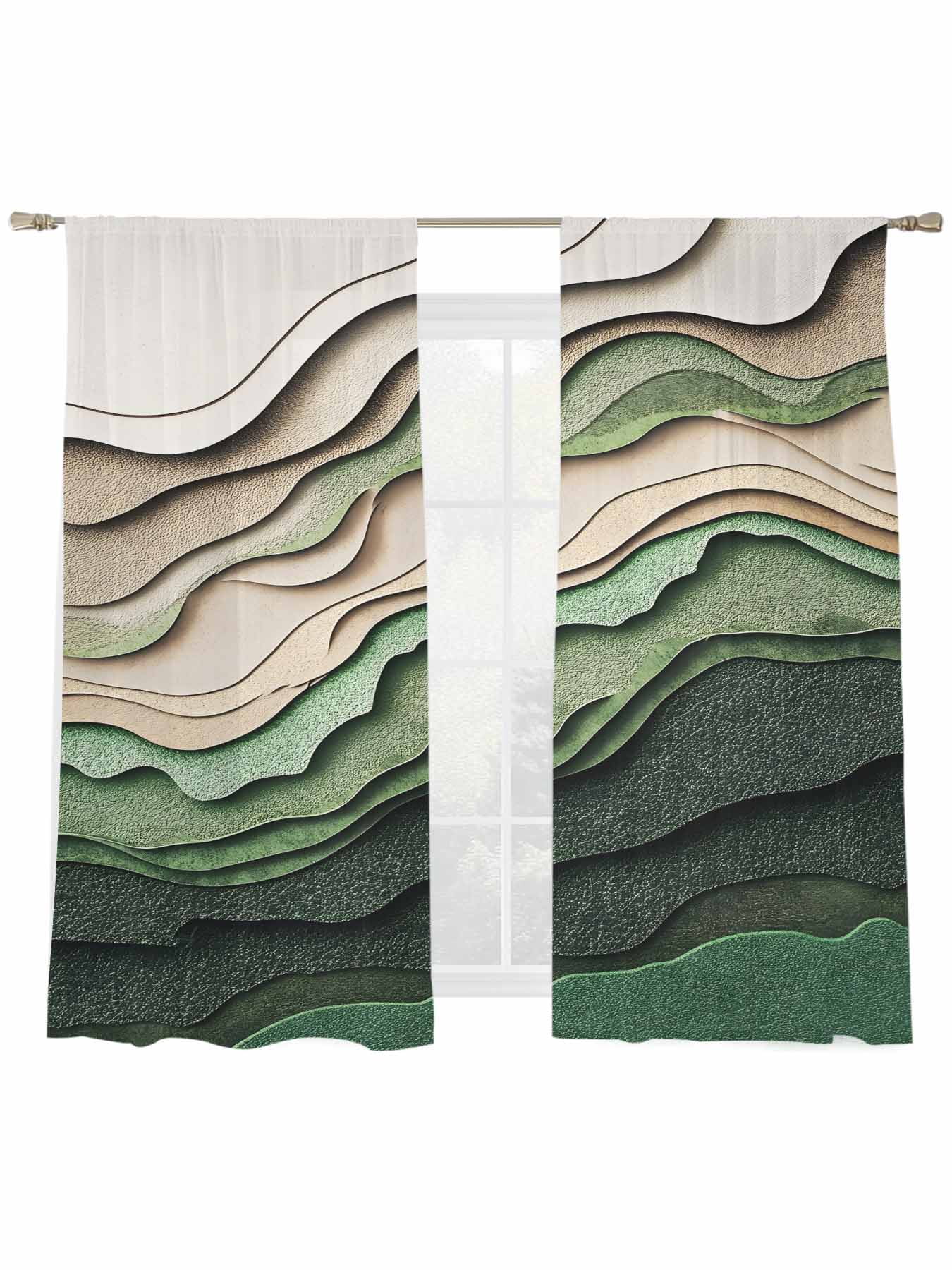 Abstract Wave Texture Sheer Curtains for Living Room Bedroom, Light ...