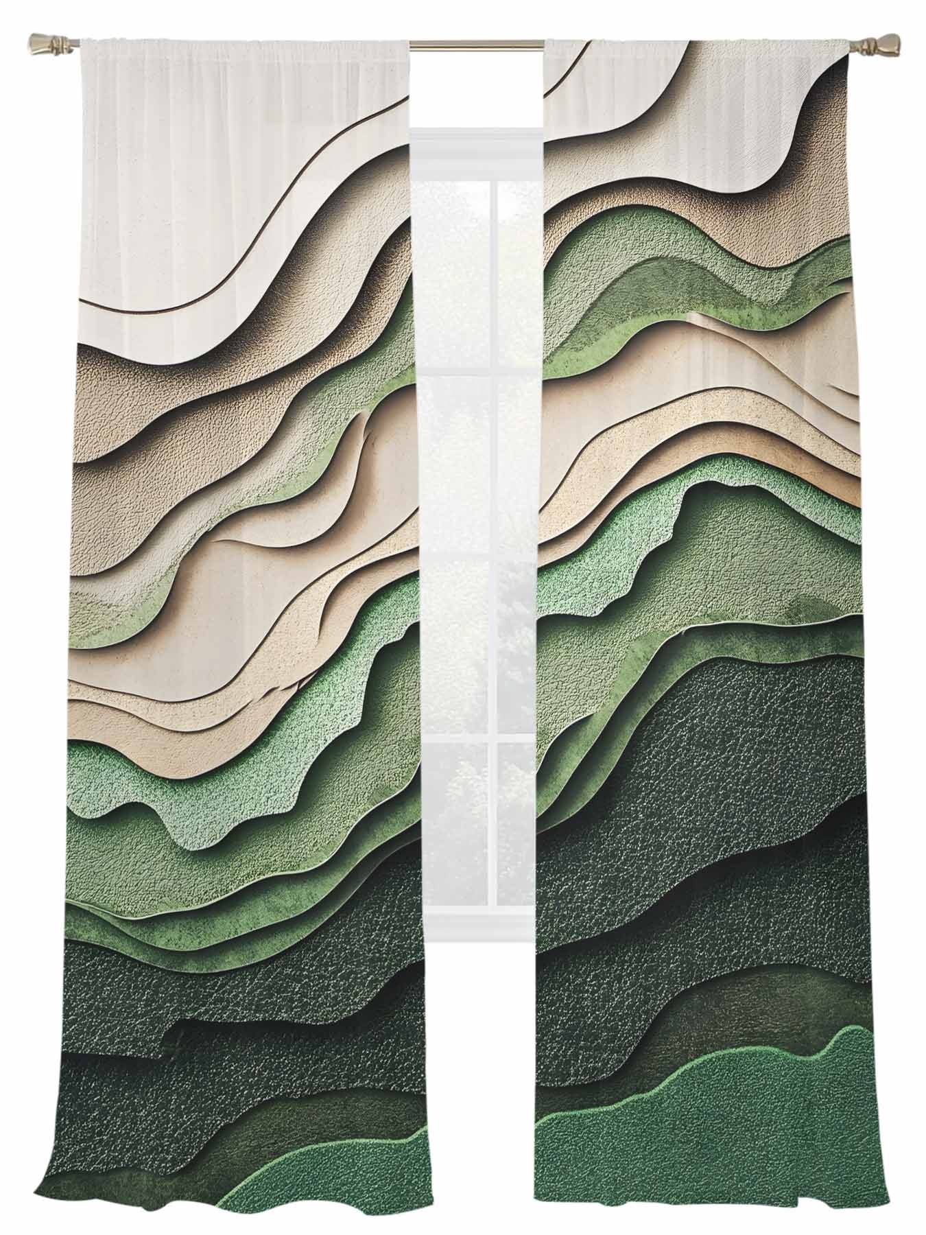 Abstract Wave Texture Sheer Curtains for Living Room Bedroom, Light ...