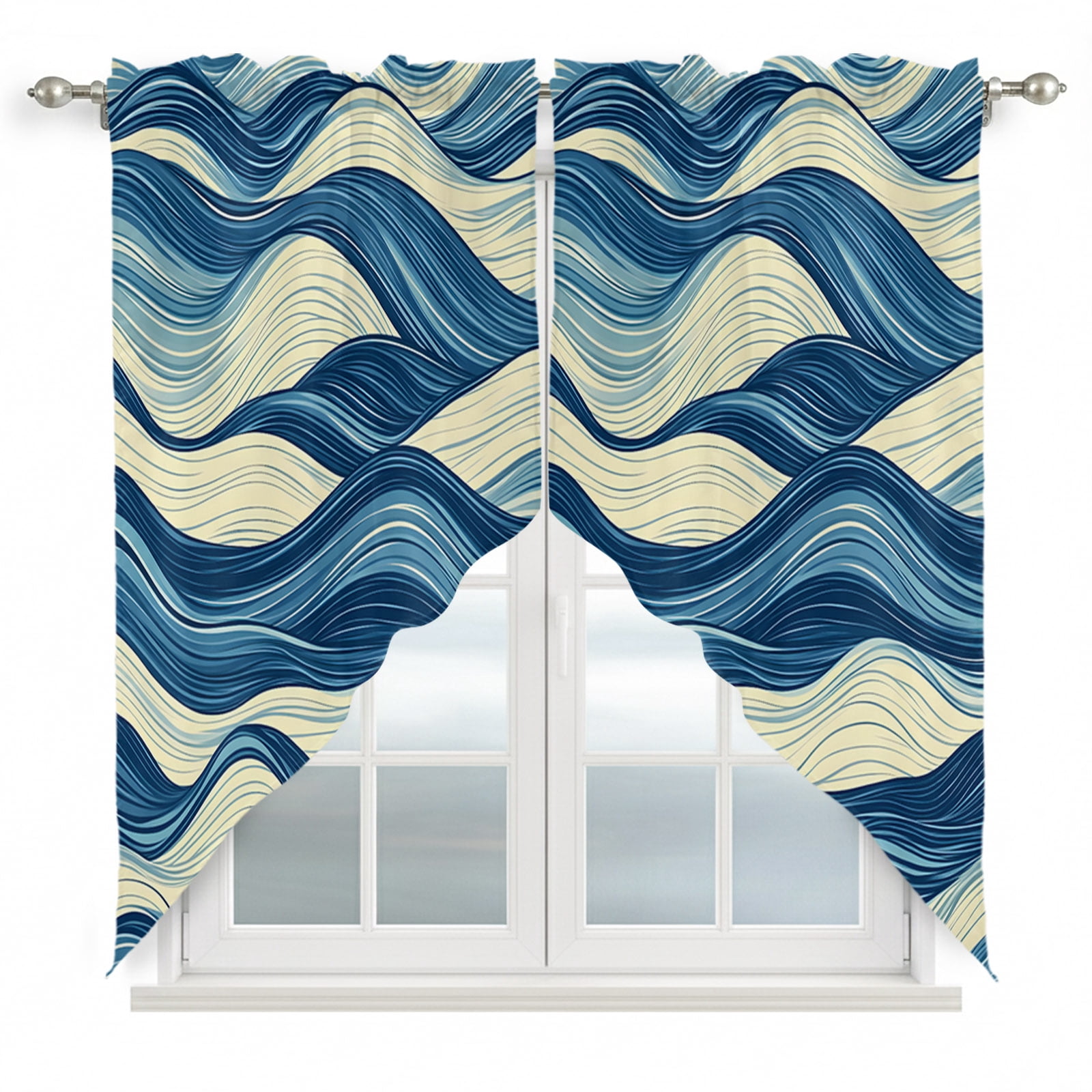 Abstract Wave Texture Swag Curtain Valance for Window 2 Panels Beige ...