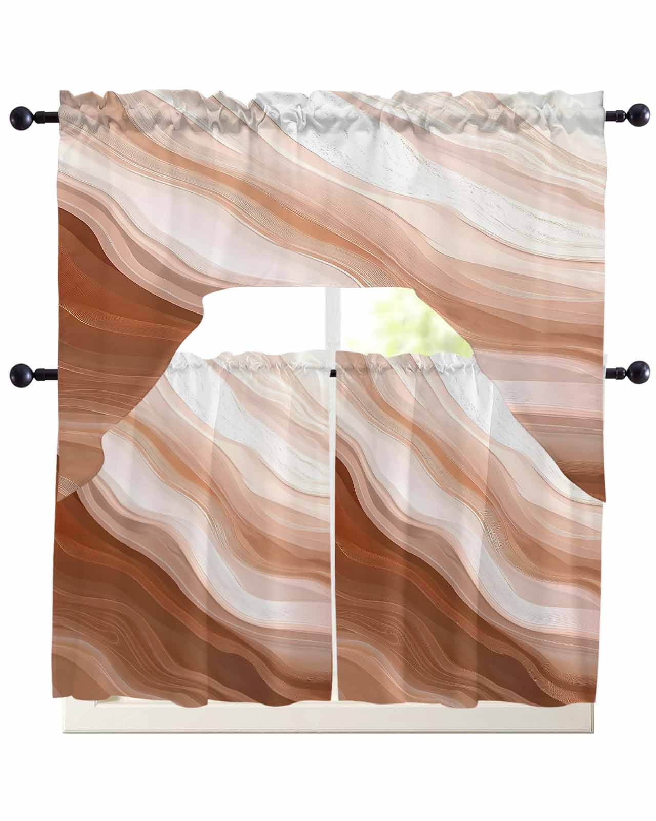 Abstract Wave Texture Swag Valance and Tier Curtains Set Retro Earth ...