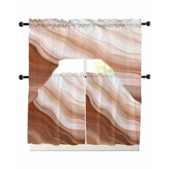 Abstract Wave Texture Swag Valance and Tier Curtains Set Retro Earth ...