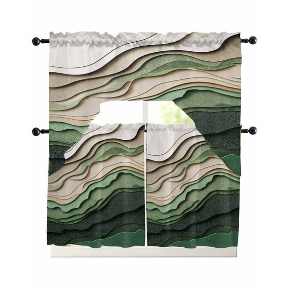 Abstract Wave Texture Swag Valance and Tier Curtains Set Retro ...