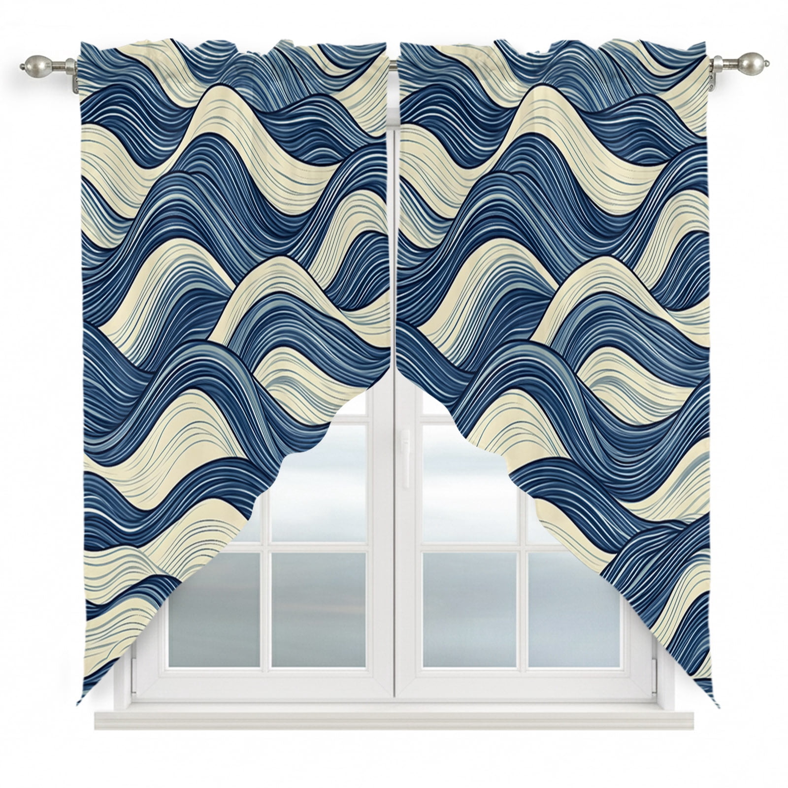 Abstract Wave Texture Swag Valances for Windows 45 inches Long, Blue ...