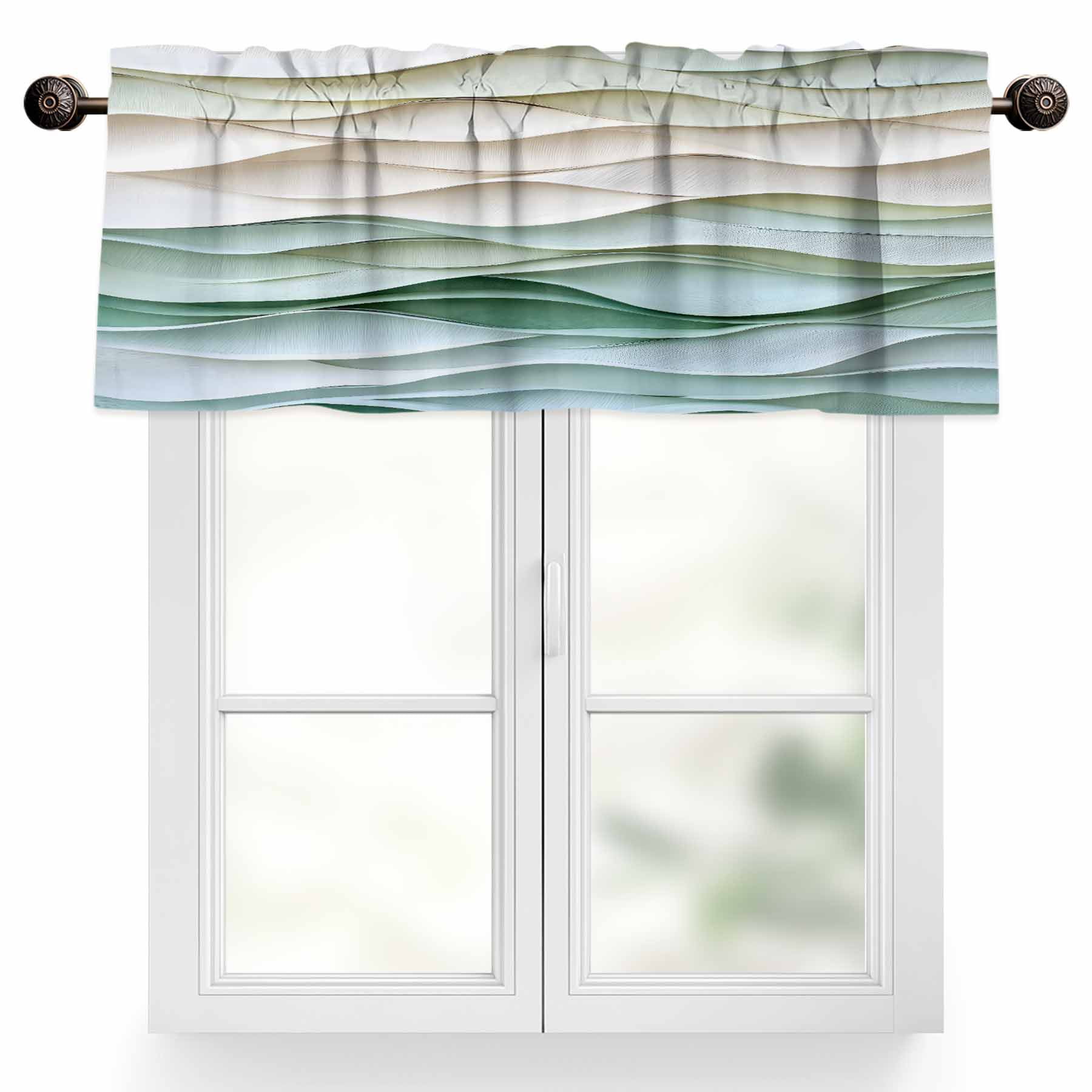 Abstract Wave Texture Valances for Windows, 60 x 18in, Watercolor Green ...