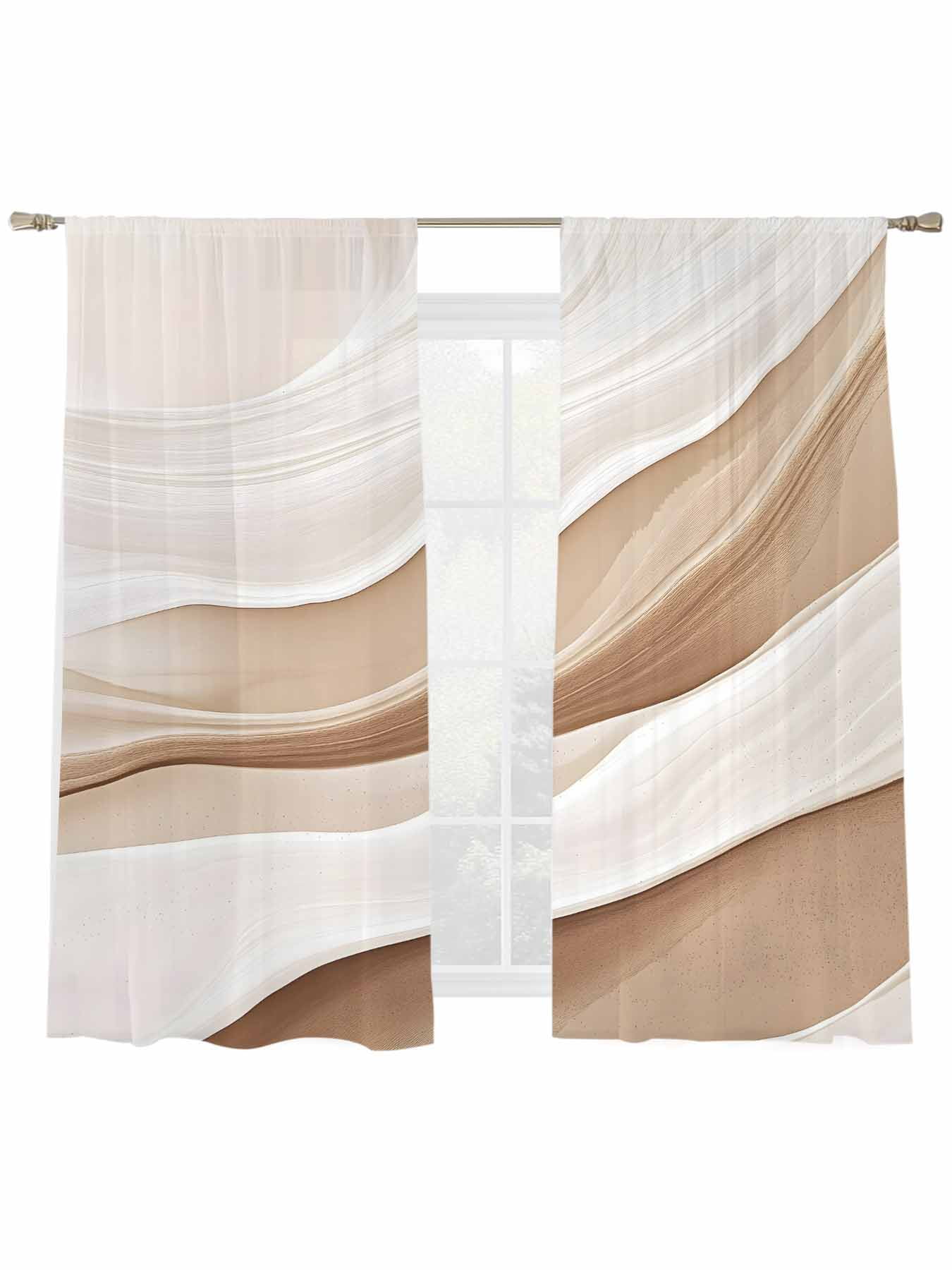 Abstract Wave Theme Sheer Curtains for Living Room Bedroom, Light ...