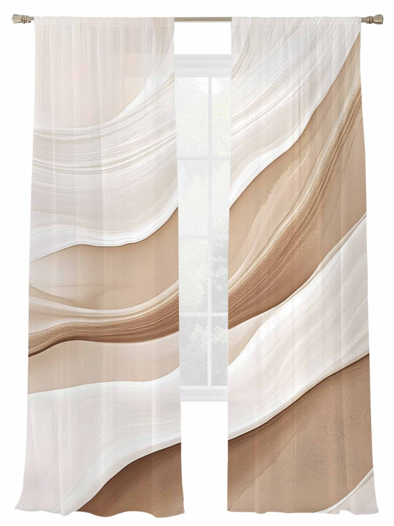 Abstract Wave Theme Sheer Curtains for Living Room Bedroom, Light ...