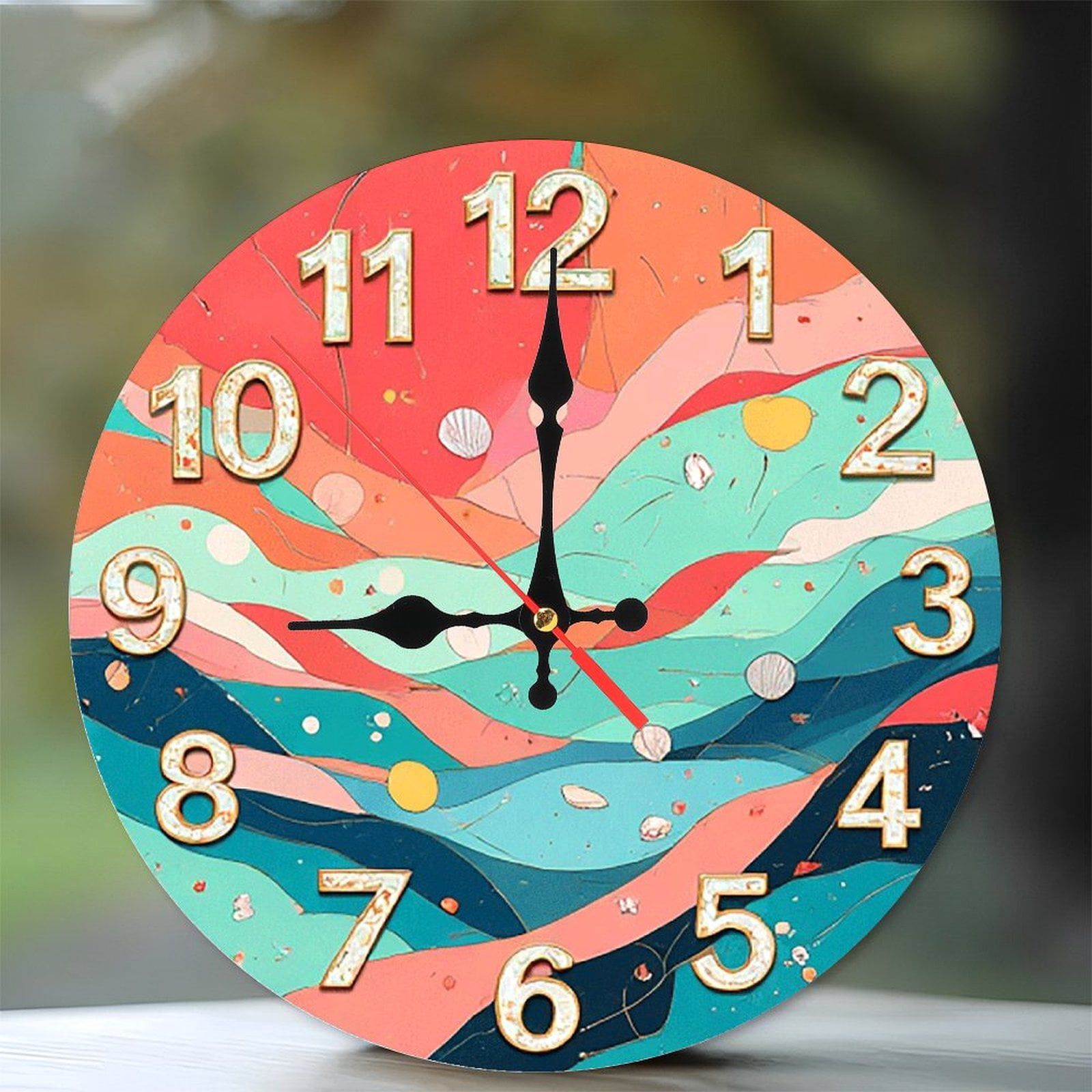 Abstract Wave Wall Clock Modern Home Decor 10-Inch Silent Wooden Wall ...