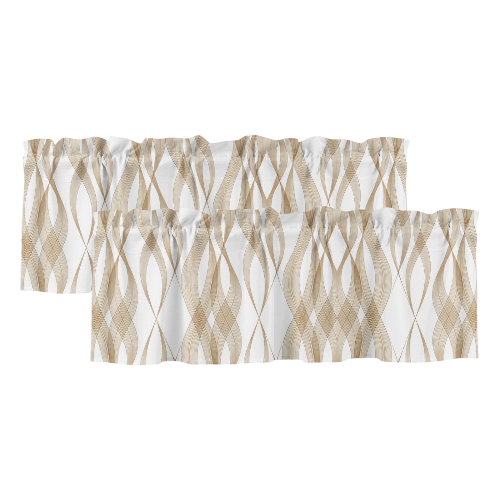 Abstract Waves 2 Panels Kitchen Valance, Brown Woven Lattice Modern ...