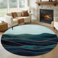Abstract Waves 7FT Round Area Rugs for Living Room Geometric Gold Line ...