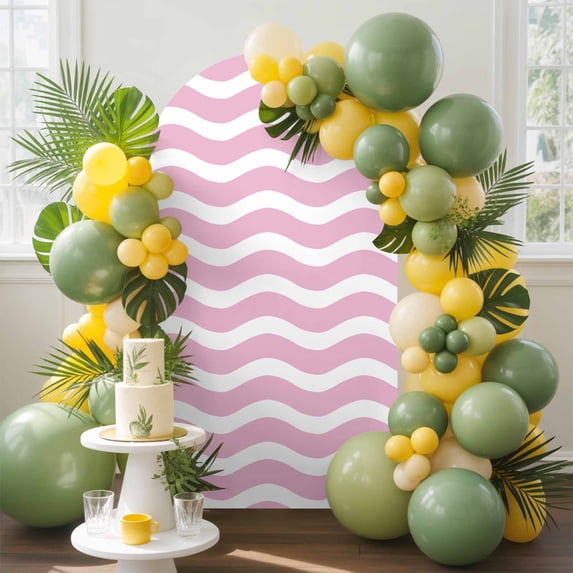 Abstract Waves Arch Backdrop Cover, 7.2FT, Stripes Pink Water Ripple ...