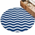 Abstract Waves Area Rugs 3.3' (Round) Stripes Navy Blue Water Ripple ...