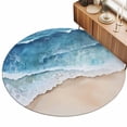 Abstract Waves Area Rugs 3' (Round) Blue White Ocean Spray Seaside ...
