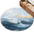 Abstract Waves Area Rugs 3' (Round) Oil Painting Style Blue Theme Floor ...