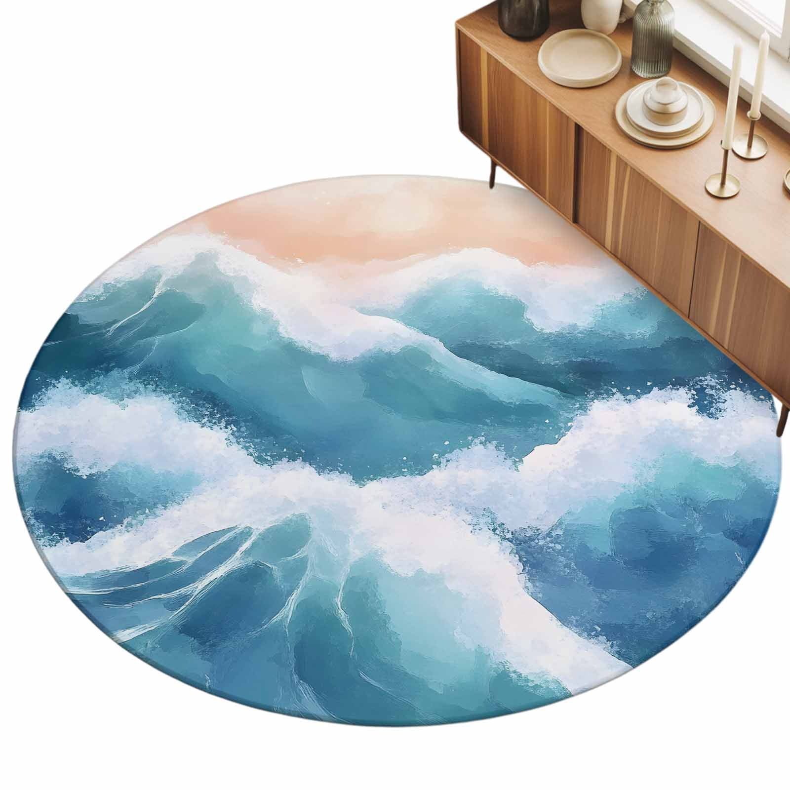Abstract Waves Area Rugs 4' (Round) Gradient Spray Orange Blue White ...