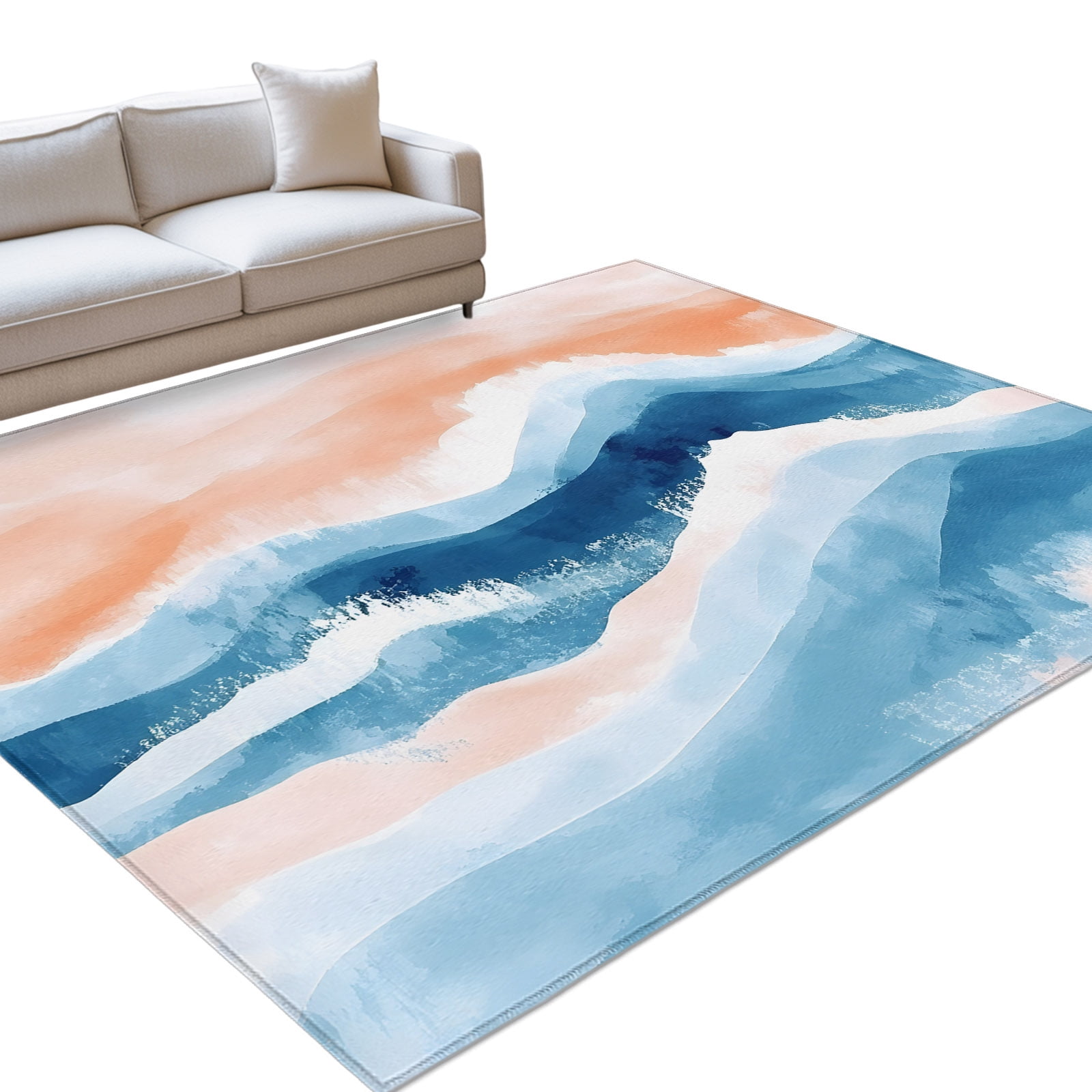 Abstract Waves Area Rugs 4x6ft Gradient Orange Blue Spray Floor Rug Non ...