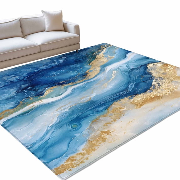 Abstract Waves Area Rugs 4x6ft Retro Blue White Gold Oil Painting Style ...