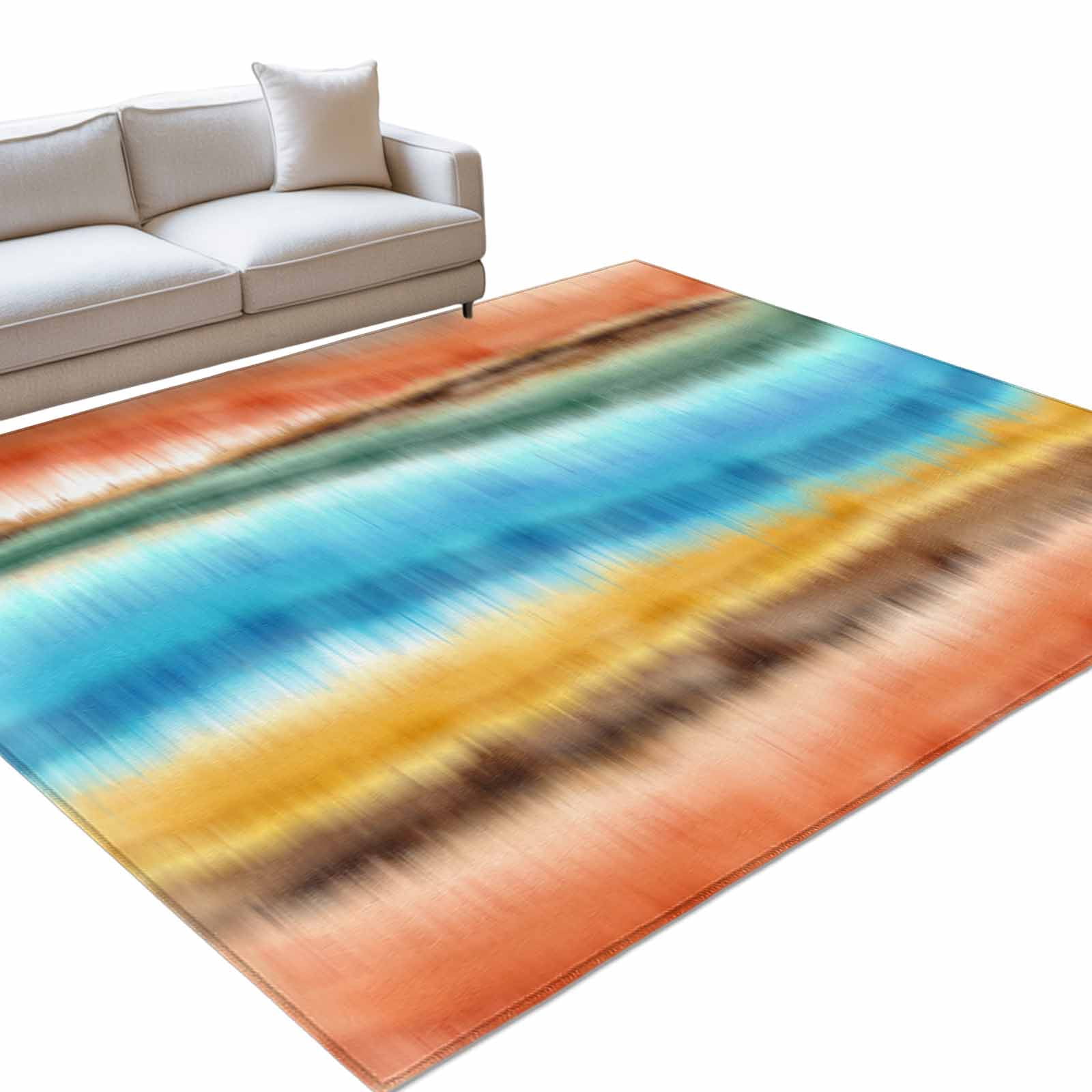 Abstract Waves Area Rugs 5x7ft Watercolor Orange Blue Modern Texture ...