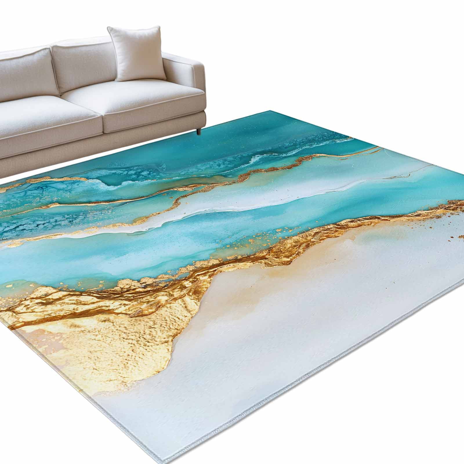 Abstract Waves Area Rugs 5x8ft Blue Retro Oil Painting Style Hand ...
