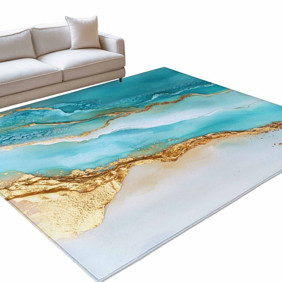 Abstract Waves Area Rugs 5x8ft Blue Retro Oil Painting Style Hand ...
