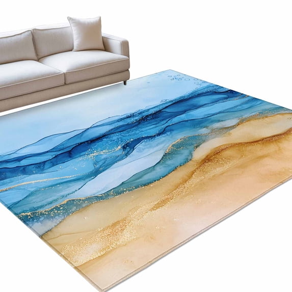 Abstract Waves Area Rugs 6x9ft Beach Blue Ocean Oil Painting Style ...