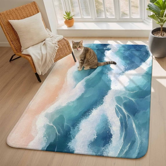 Abstract Waves Area Rugs for Living Room 5x7, Gradient Spray Orange ...