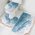 Abstract Waves Bathroom Rugs Set Blue Spray Beach Ocean Watercolor Non ...