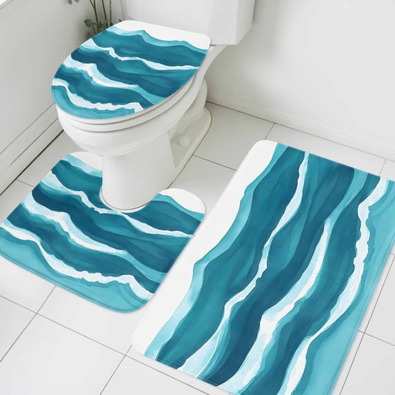 Abstract Waves Bathroom Rugs Set Navy Blue Wave Gradient Modernism Non ...